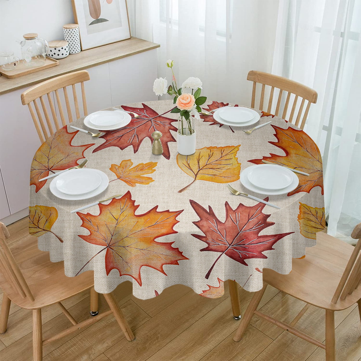 Autumn Maple Leaf Round Tablecloth Wedding Hotel Table Cover Holiday ...
