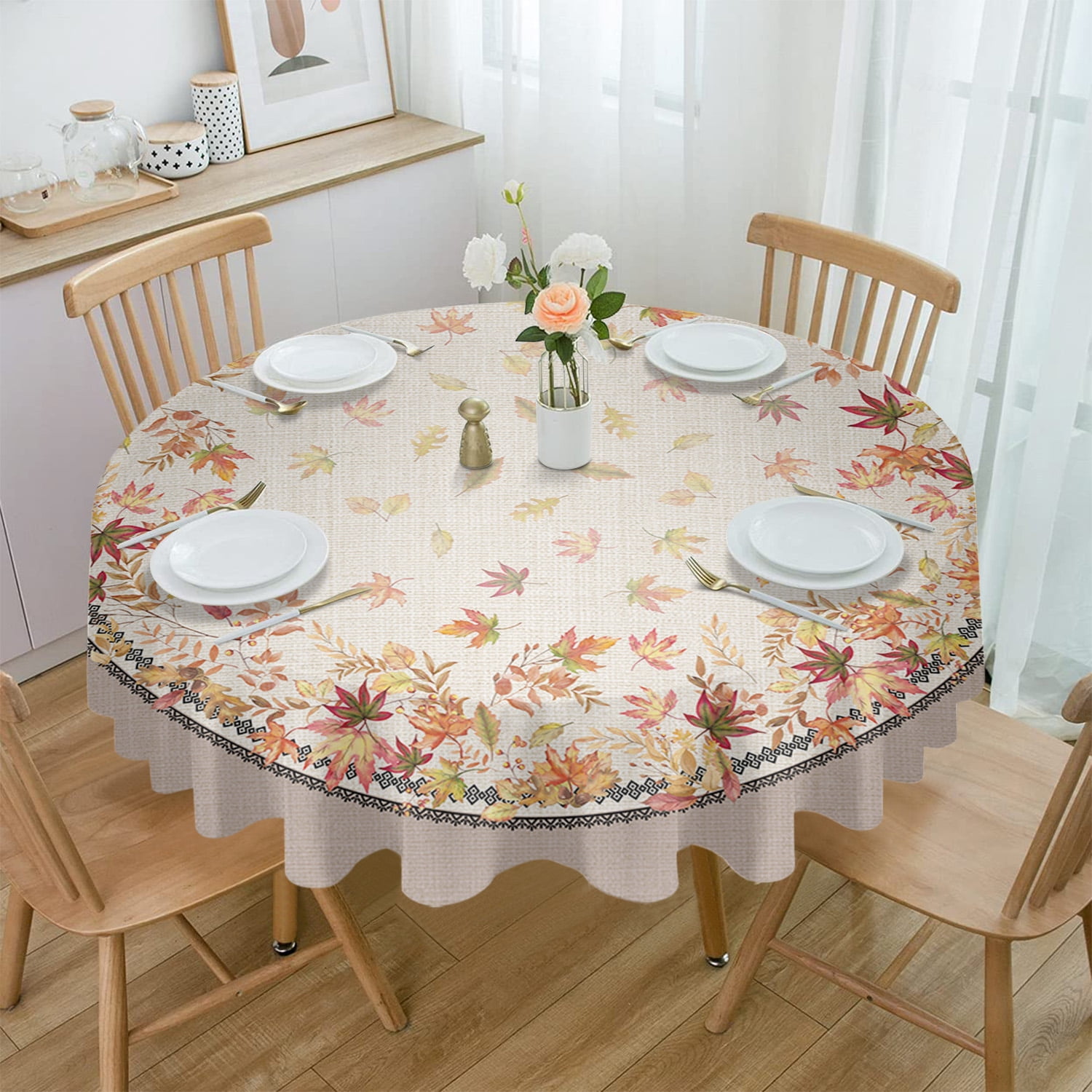 Autumn Maple Leaf Round Tablecloth Wedding Hotel Table Cover Holiday ...