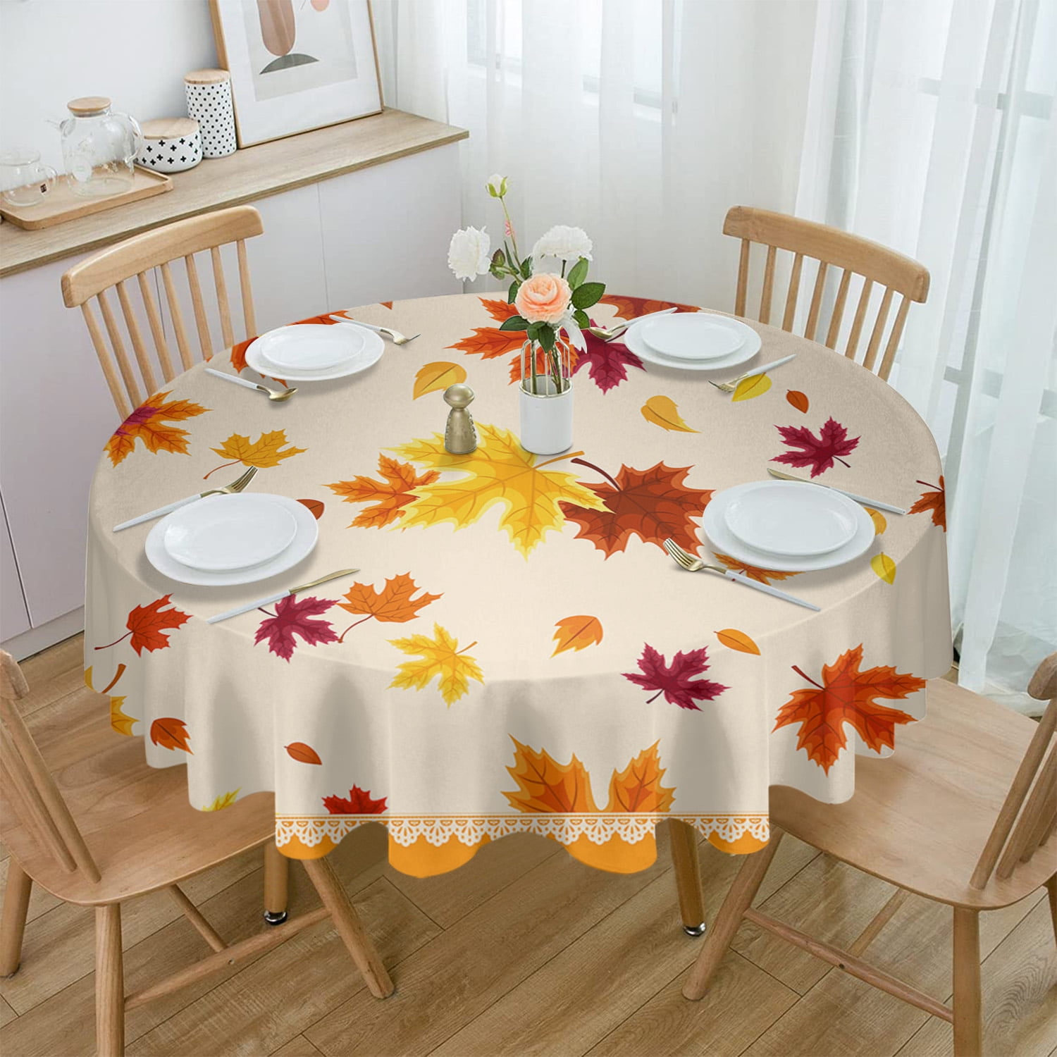 Autumn Maple Leaf Round Tablecloth Wedding Hotel Table Cover Holiday ...