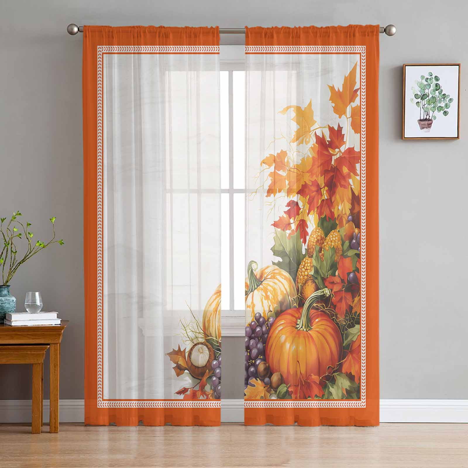 Autumn Maple Leaf Sheer Curtain for Living Room Voile for Window Blinds ...