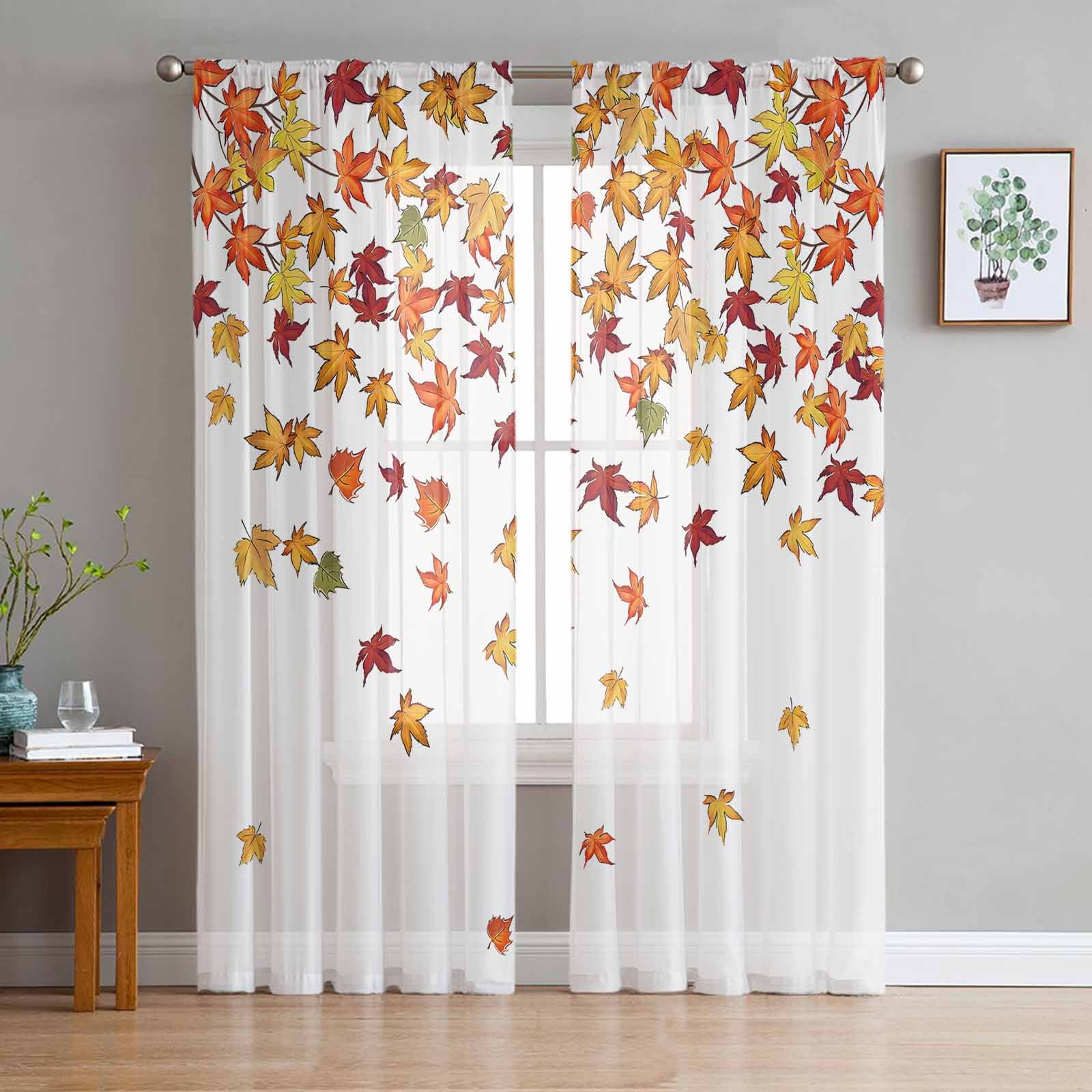 Autumn Maple Leaf Sheer Curtain for Living Room Voile for Window Blinds ...