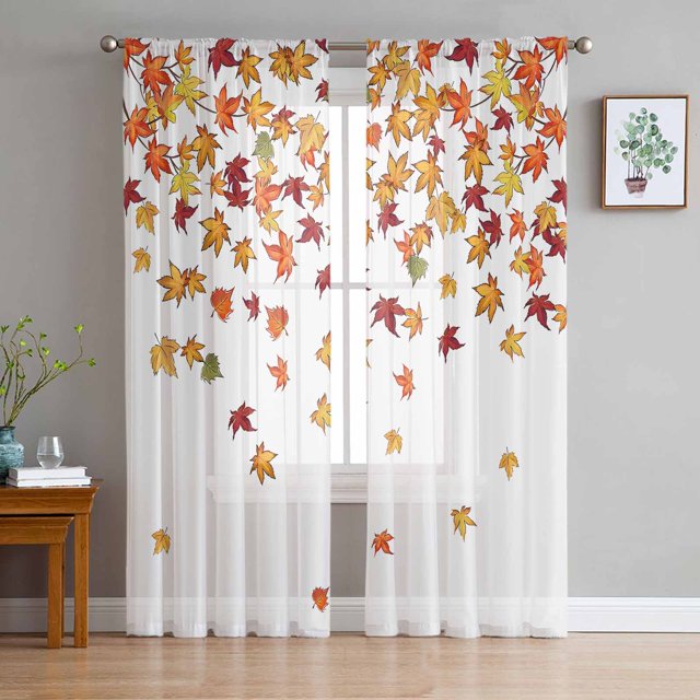 Autumn Maple Leaf Sheer Curtain for Living Room Voile for Window Blinds ...