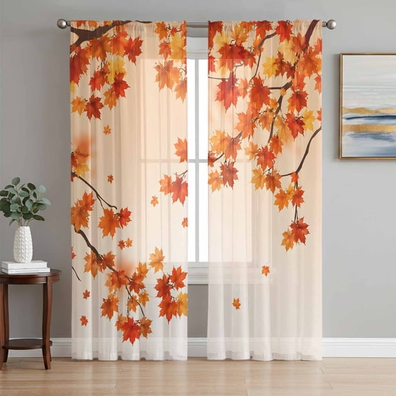Autumn Maple Leaf Sheer Curtains for Living Room Bedroom, Thanksgiving ...