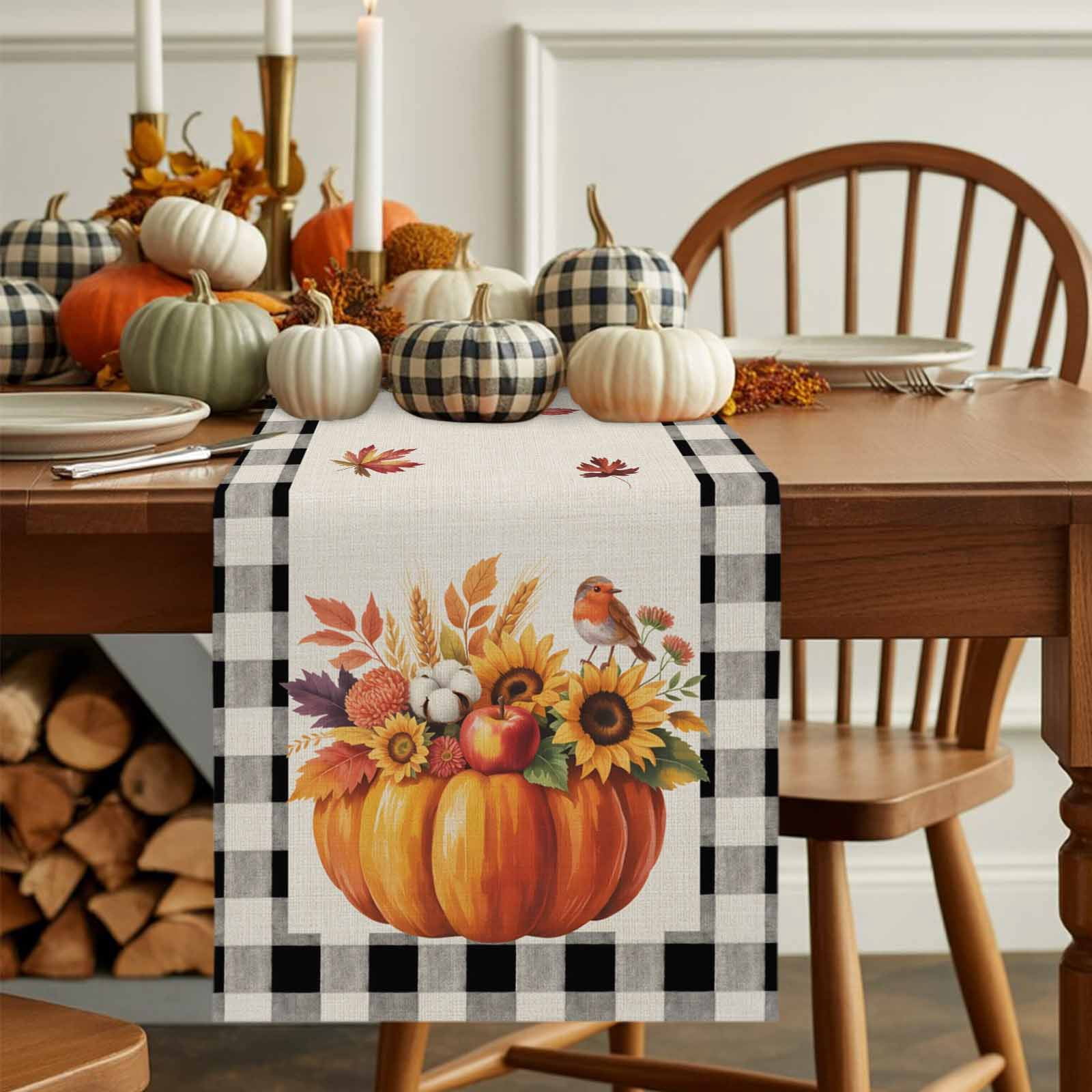 Autumn Maple Leaf Sunflowers Bird Table Runner 13x90in Non-Slip Cotton ...