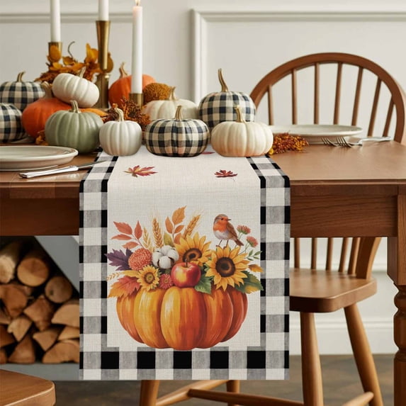 Autumn Maple Leaf Sunflowers Bird Table Runner 13x90in Non-Slip Cotton ...
