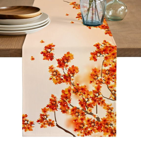 Autumn Maple Leaf Table Runner, Thanksgiving Fall Leaves Orange ...