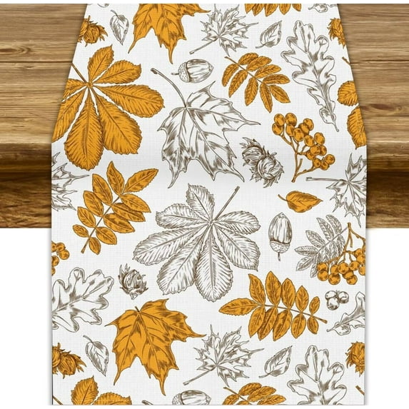 Autumn Maple Leaf Table Runner, Vintage Fall Orange Brown Nature ...
