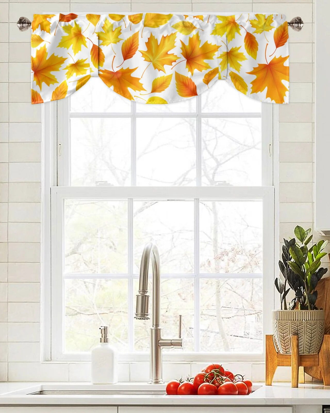 Autumn Maple Leaf Texture Window Curtain Living Room Kitchen Cabinet ...