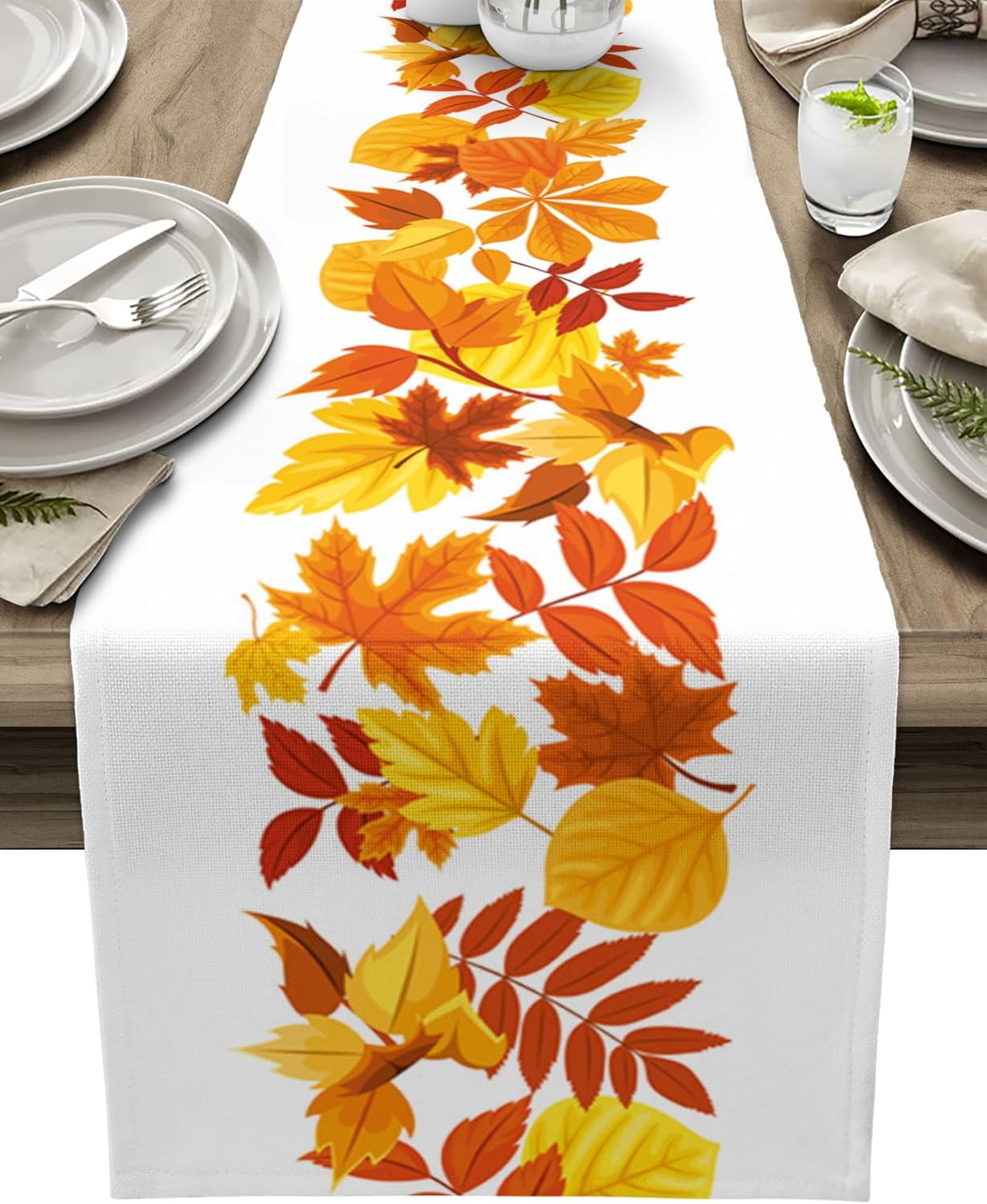 Autumn Maple Leaf Thanksgiving Linen Table Runners Dresser Scarf for Farmhouse Holiday Wedding ...