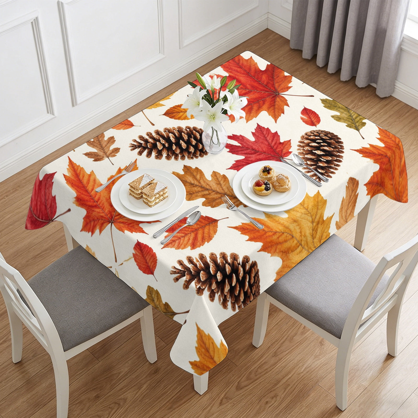 Autumn Maple Leaf Thanksgiving Pine Cone Table Cloth 60x84in ...