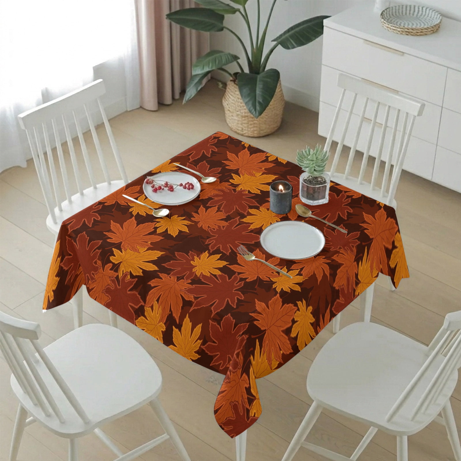Autumn Maple Leaf Thanksgiving Table Cloth 60x60in, Waterproof Square ...