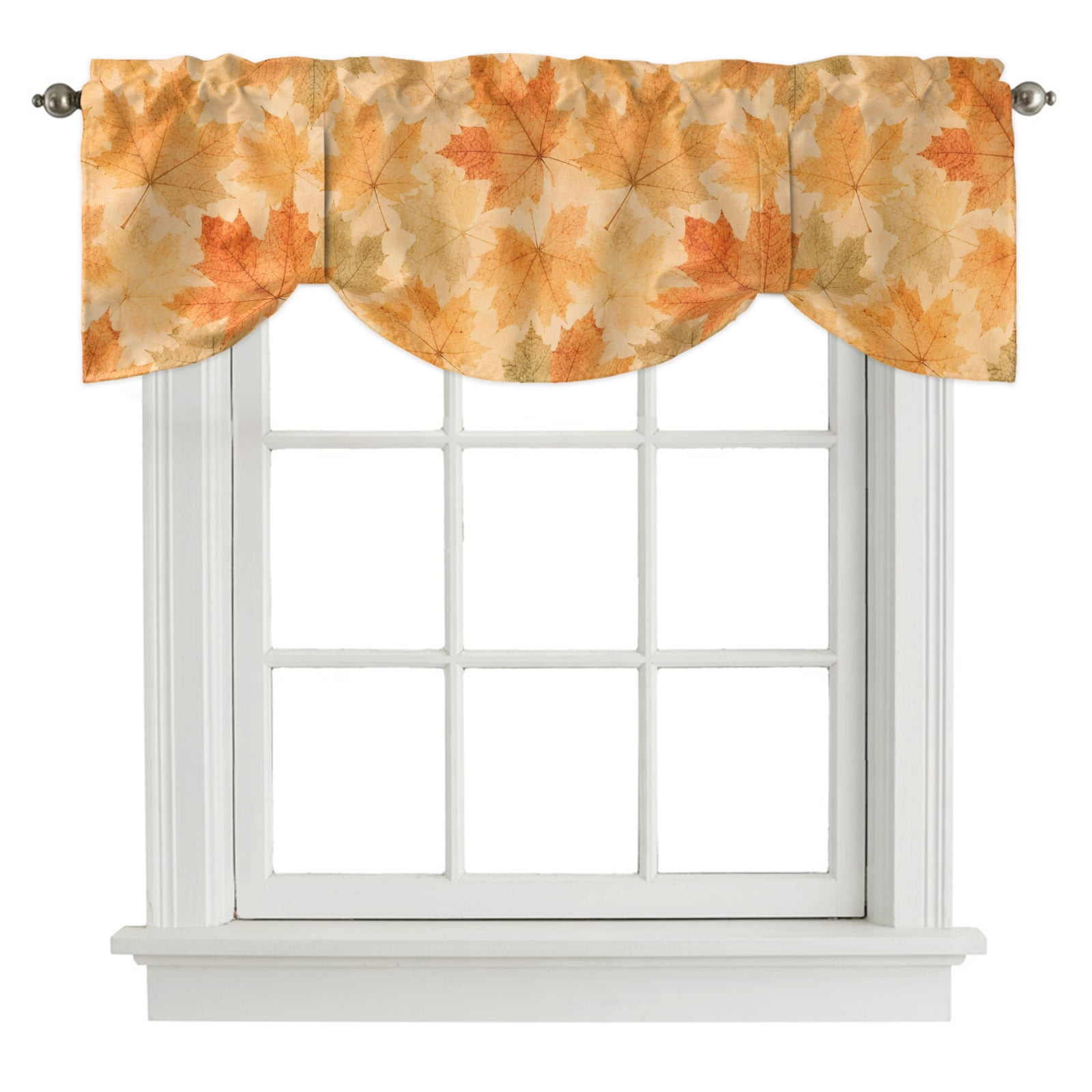 Autumn Maple Leaf Tie Up Valances Curtain, Rustic Fall Burnt Orange ...