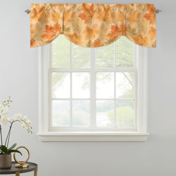 Autumn Maple Leaf Tie Up Valances Curtain, Rustic Fall Burnt Orange ...