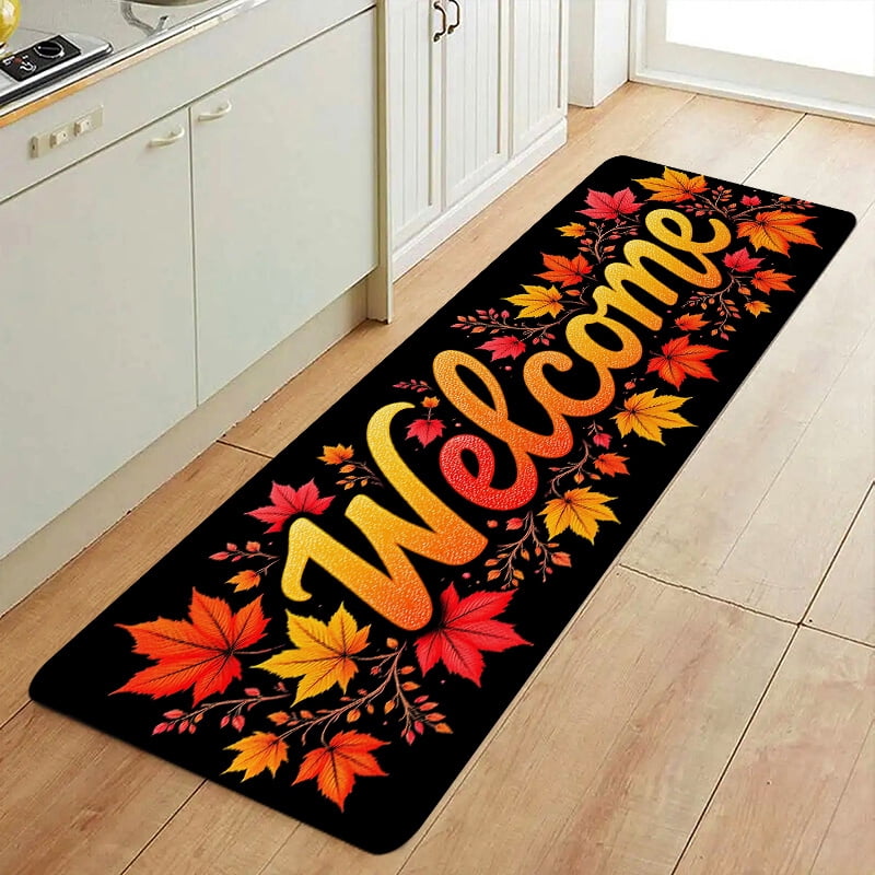 Autumn Maple Leaf Welcome Mat - Non-Slip Polyester Floor Mat with ...