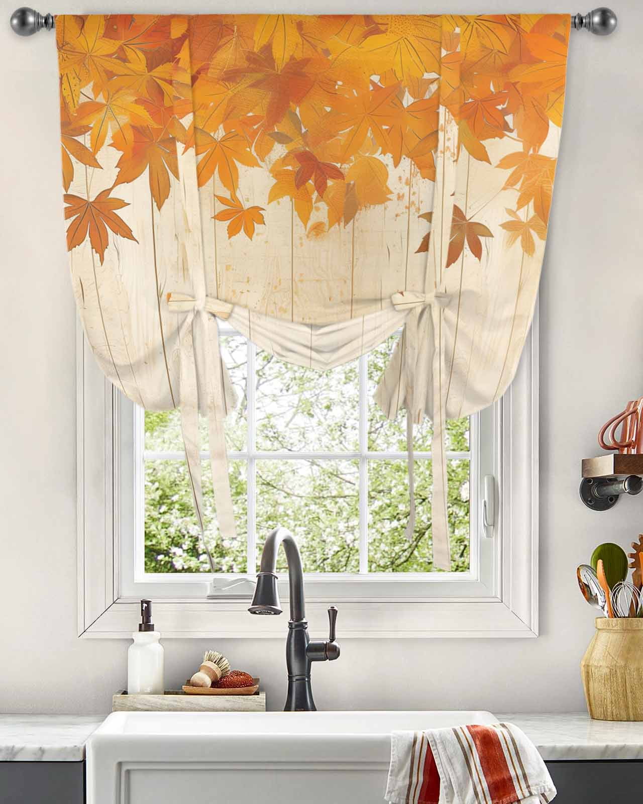 Autumn Maple Leaf Wooden Board Window Curtain for Living Room Home r ...