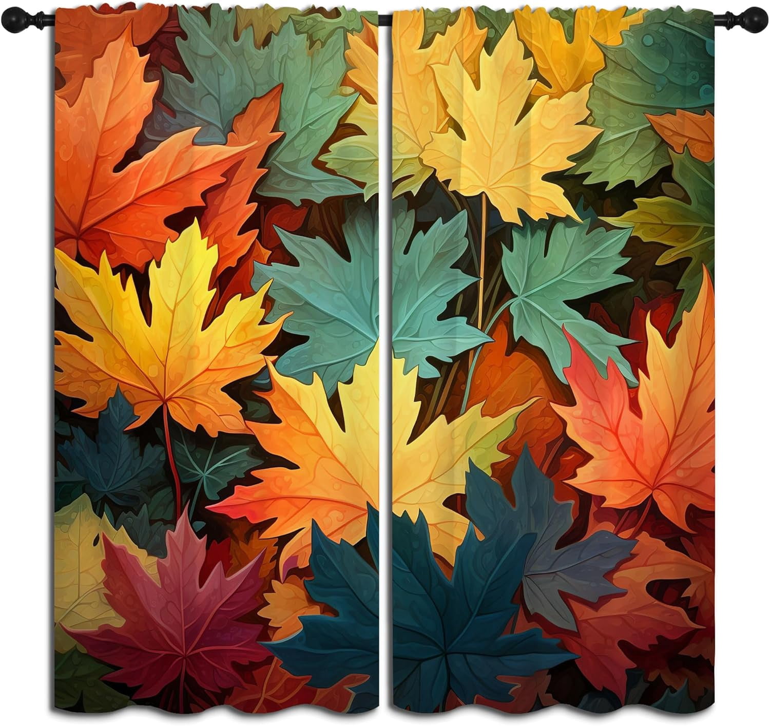 Autumn Maple Leaves Blackout Curtains, Forest Nature Fall Theme Thermal ...