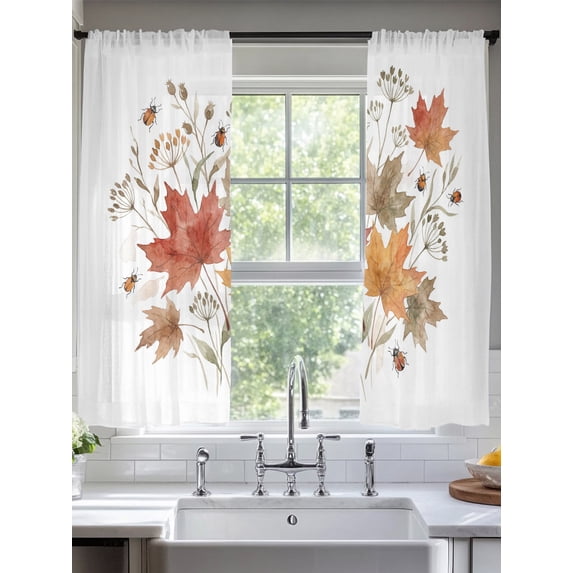 Autumn Maple Leaves Chiffon Sheer Curtains 72 Inches Long Rustic Animal ...