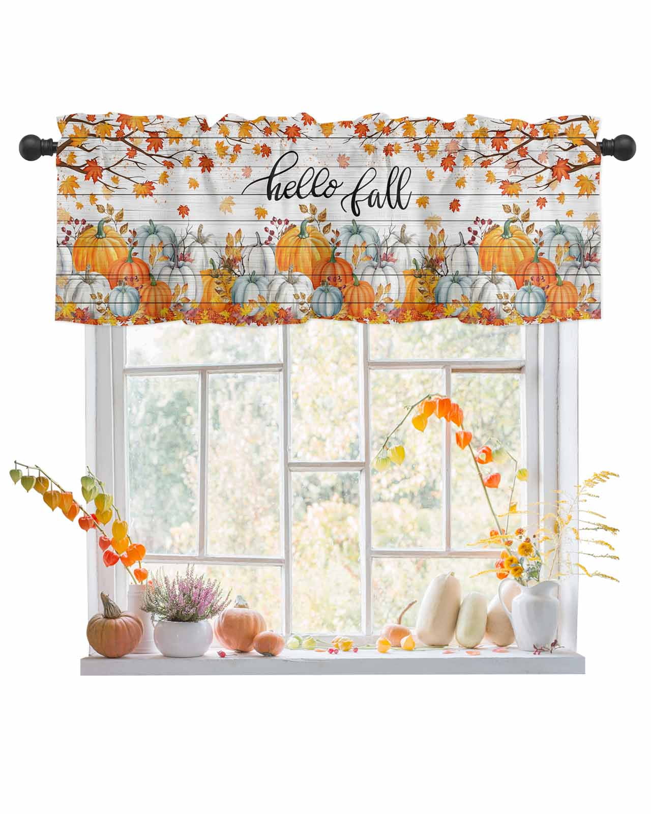 Autumn Maple Leaves Fall Valances for Windows, Thanksgiving Kitchen ...