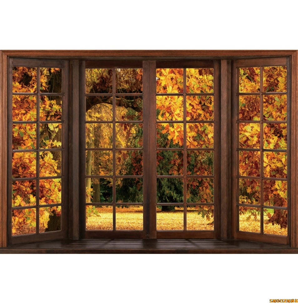 Autumn Maple Leaves Forest Window Backdrop Pumpkins Sunflower Baby ...