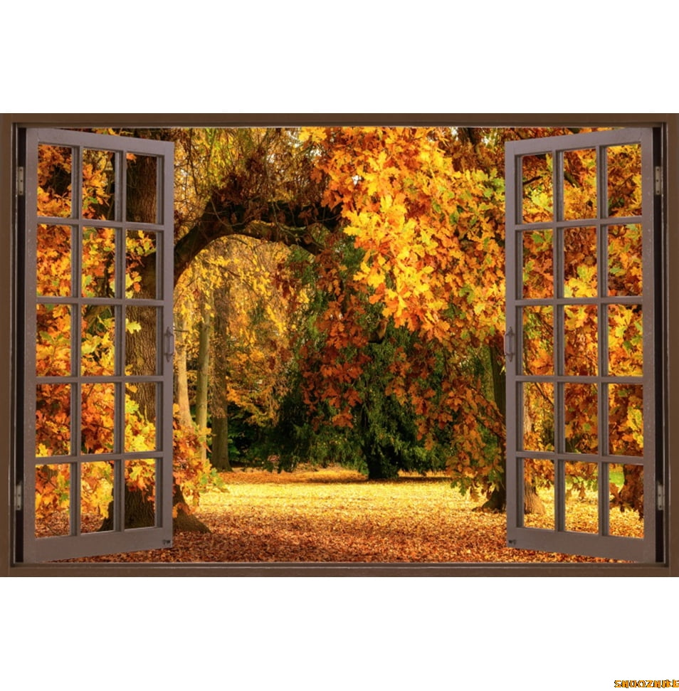Autumn Maple Leaves Forest Window Backdrop Pumpkins Sunflower Baby ...