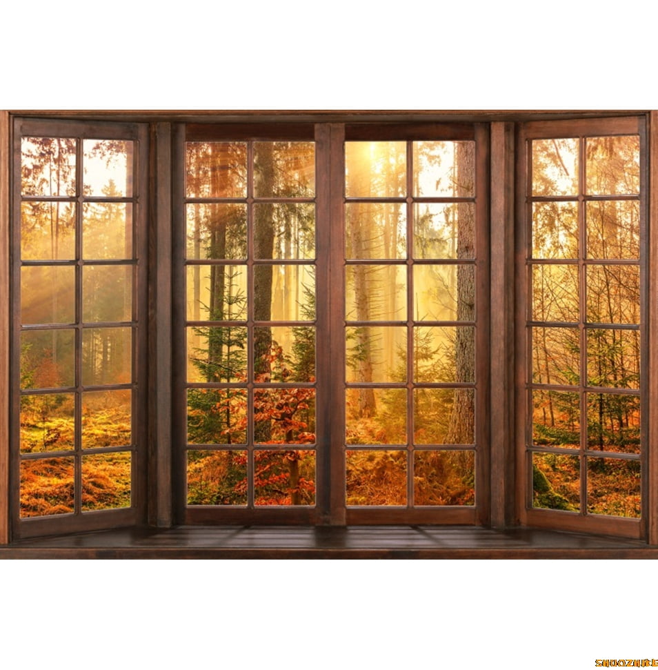 Autumn Maple Leaves Forest Window Backdrop Pumpkins Sunflower Baby ...