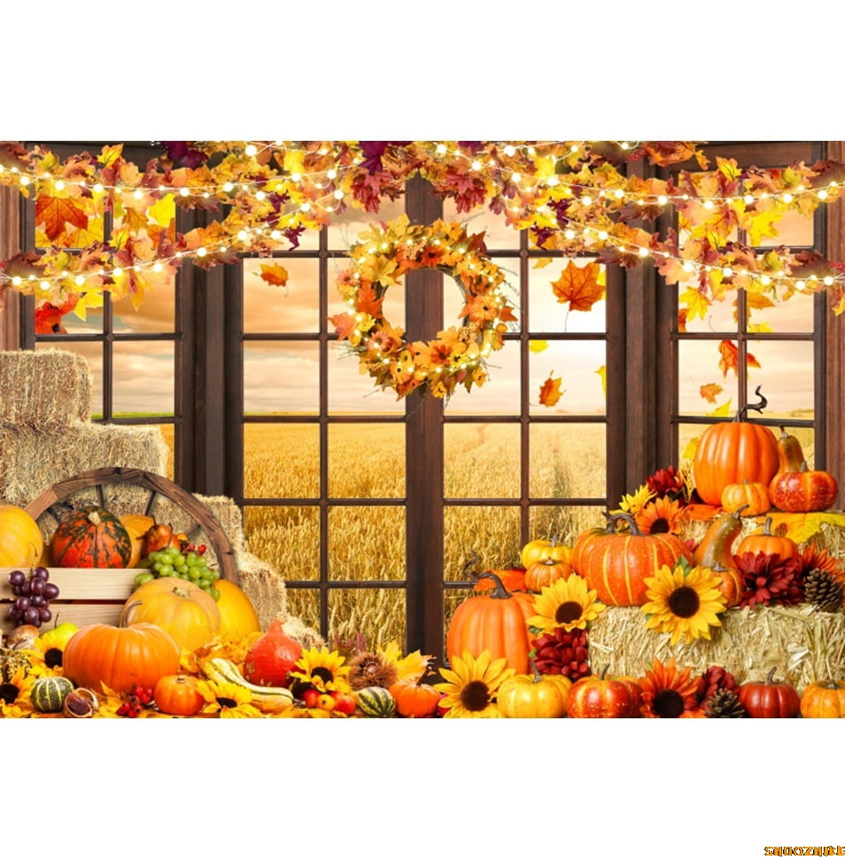 Autumn Maple Leaves Forest Window Backdrop Pumpkins Sunflower Baby ...