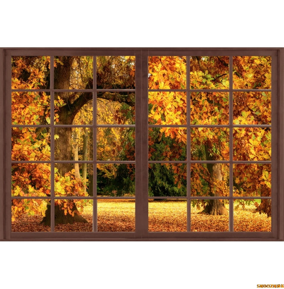 Autumn Maple Leaves Forest Window Backdrop Pumpkins Sunflower Baby ...
