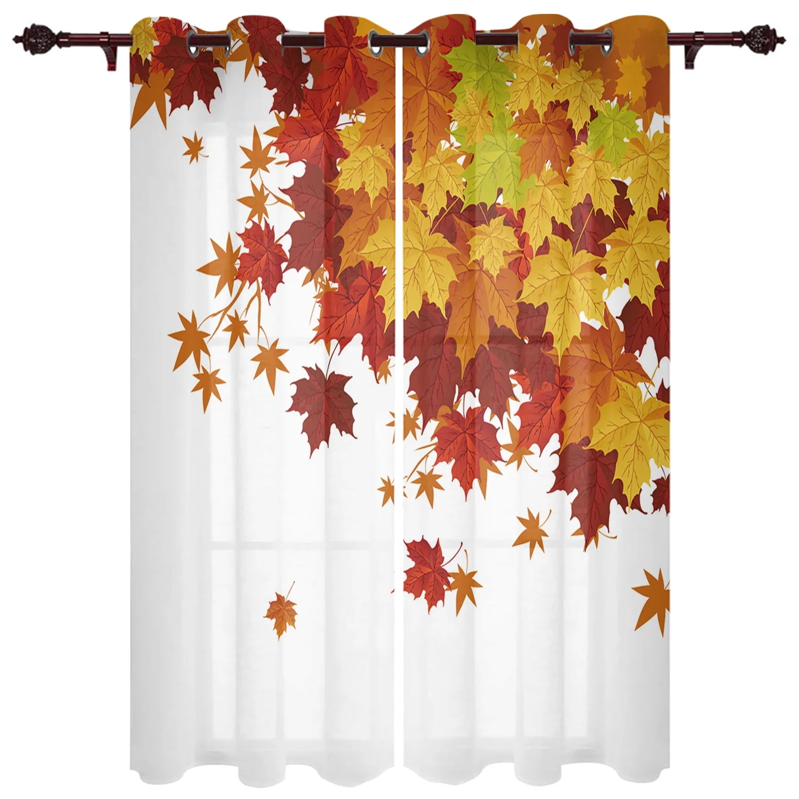 Autumn Maple Leaves Gradient Luxury Window Curtain for Living Room ...