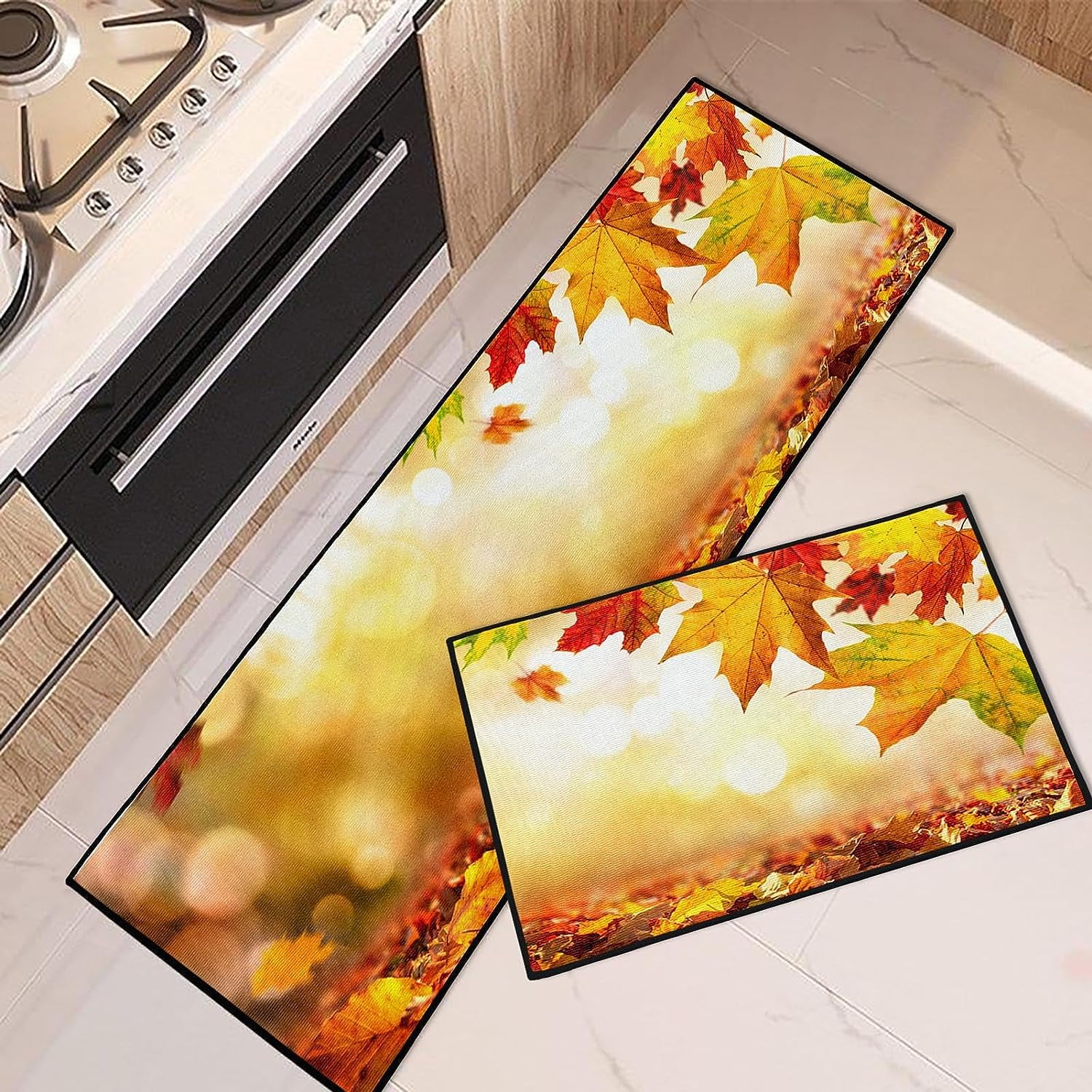 Autumn Maple Leaves Kitchen Runner Rug, Forest Ground Kitchen Mats for ...