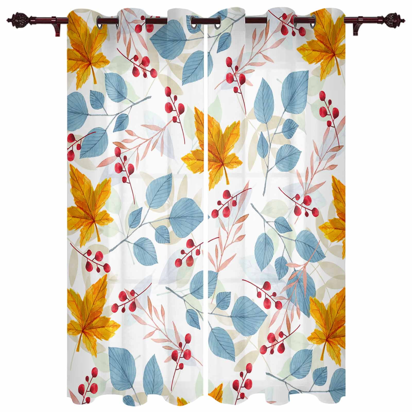 Autumn Maple Leaves Leaves Red Fruit Curtains for Living Room Window ...