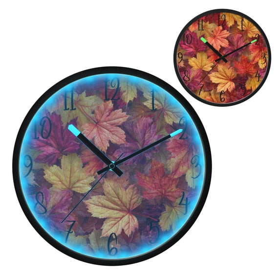 Autumn Maple Leaves Luminous Wall Clock with Sound-Activated LED 12 ...