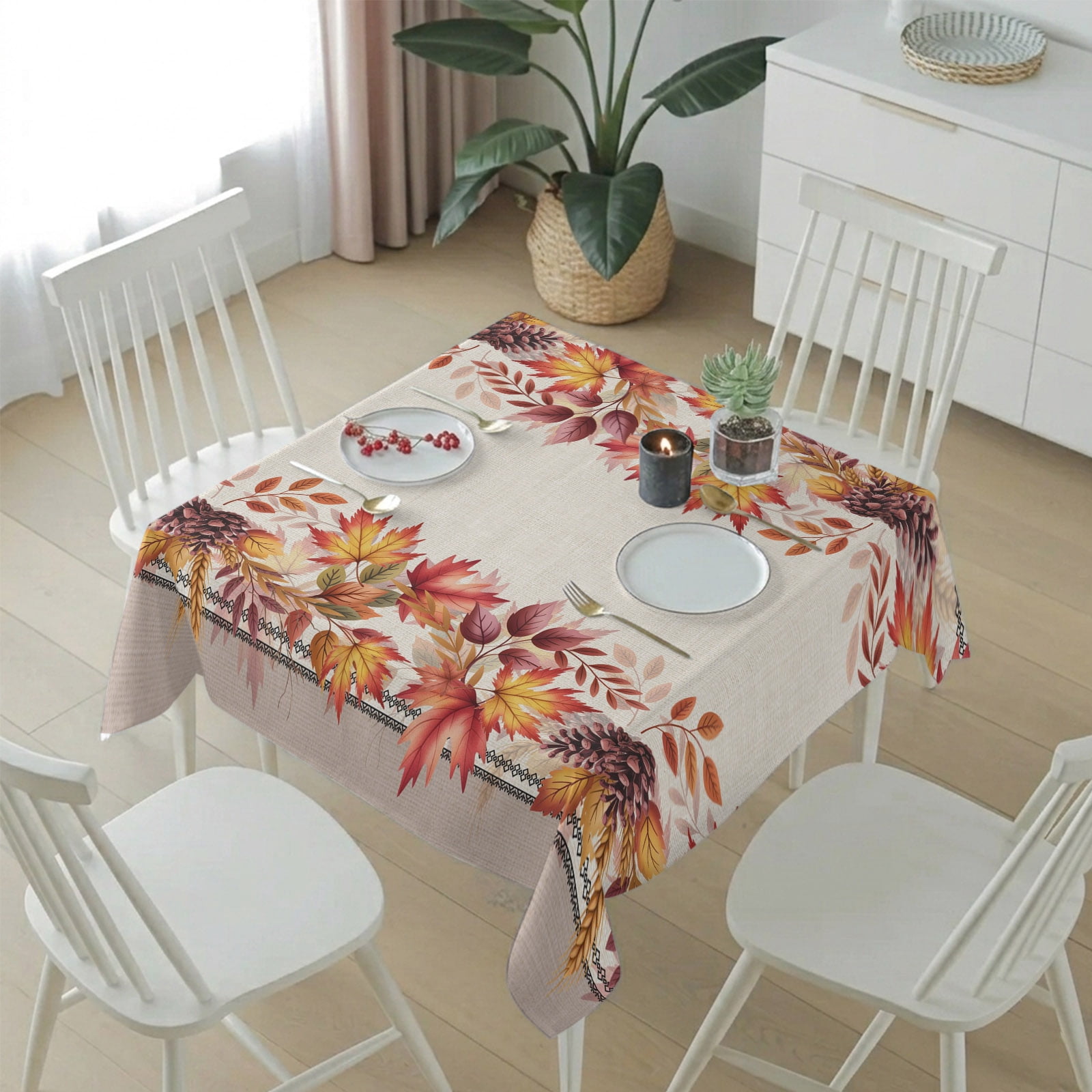 Autumn Maple Leaves Orange Watercolor Leaf Table Cloth 54x54in ...