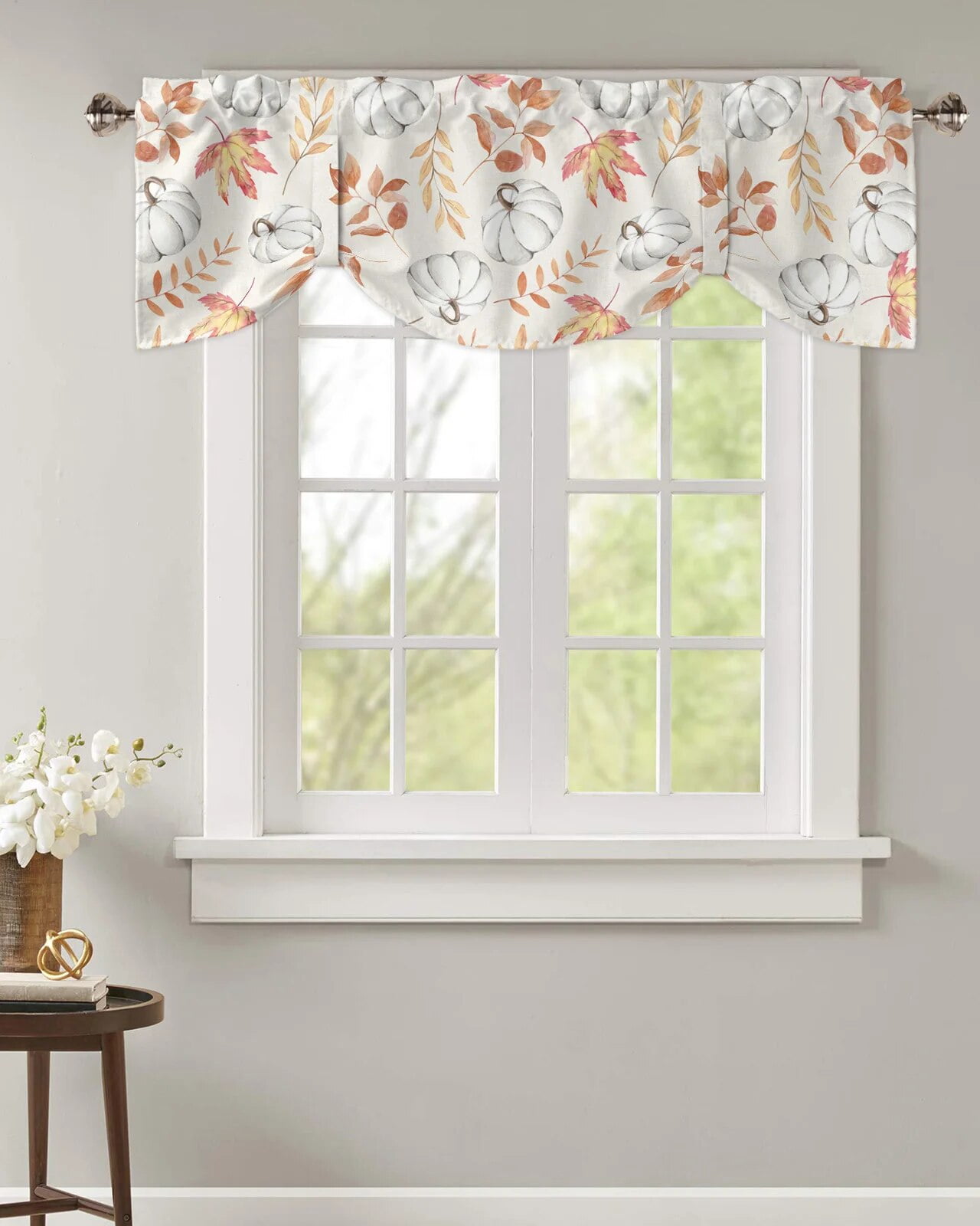 Autumn Maple Leaves Pumpkin Kitchen Valance Curtain Window Valance for ...