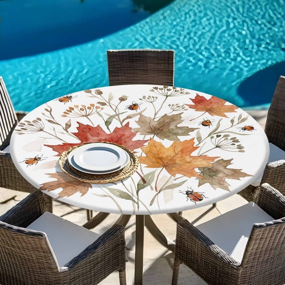 Autumn Maple Leaves Round Fitted Tablecloth with Elastic Edge ...