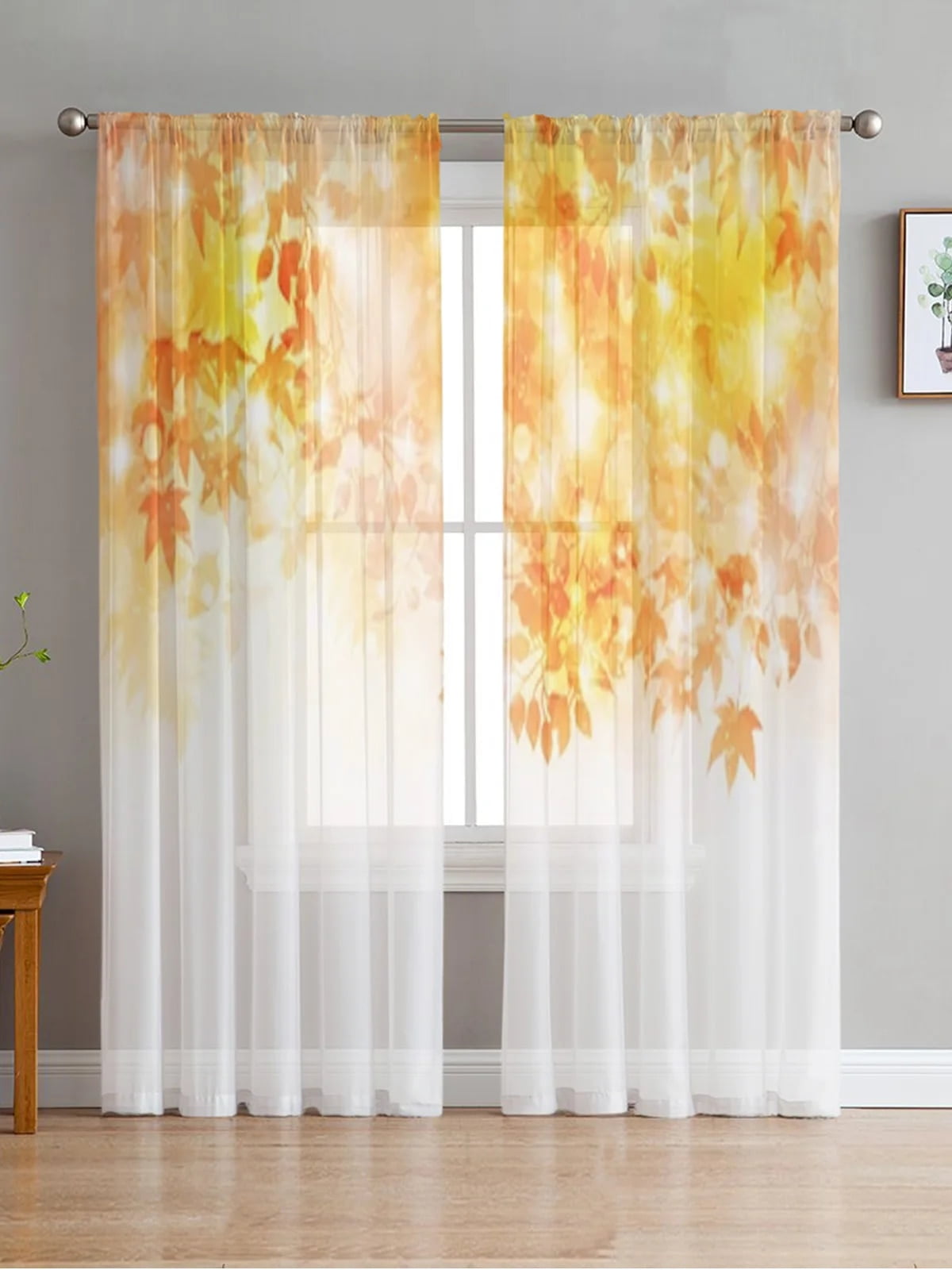 Autumn Maple Leaves Sheer Curtains Bedroom Voile Curtain Living Room ...