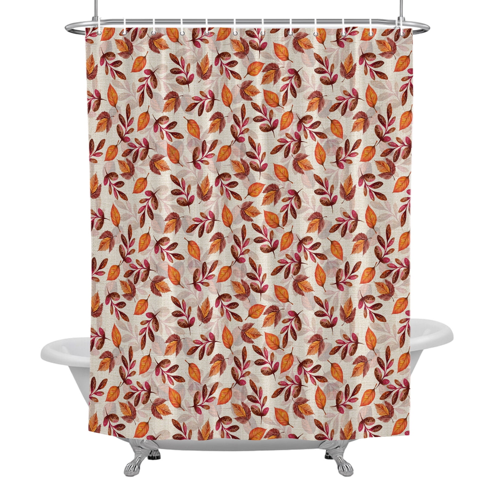 Autumn Maple Leaves Shower Curtain, Retro Red Plant Leaves Linen ...