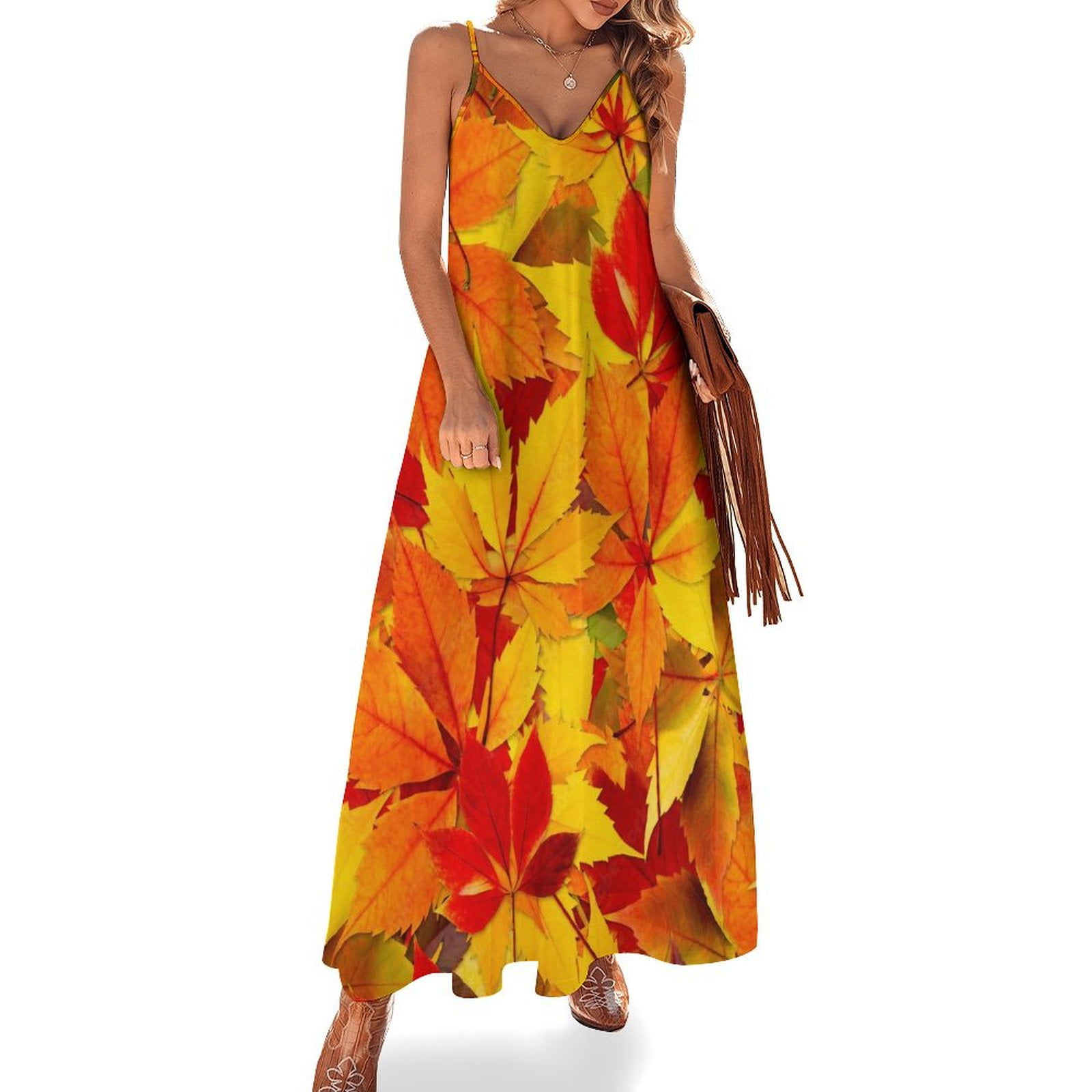 Autumn Maple Leaves Sleeveless Dress loose women's dress cocktail ...