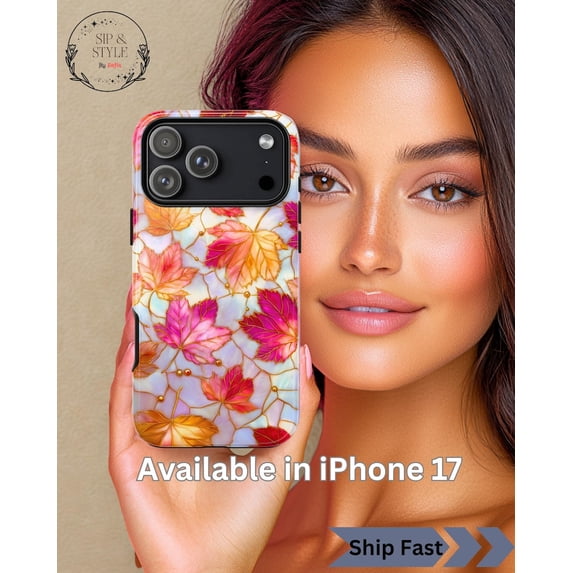 Autumn Maple Leaves Stained Glass Print Tough Phone Case, iPhone ...