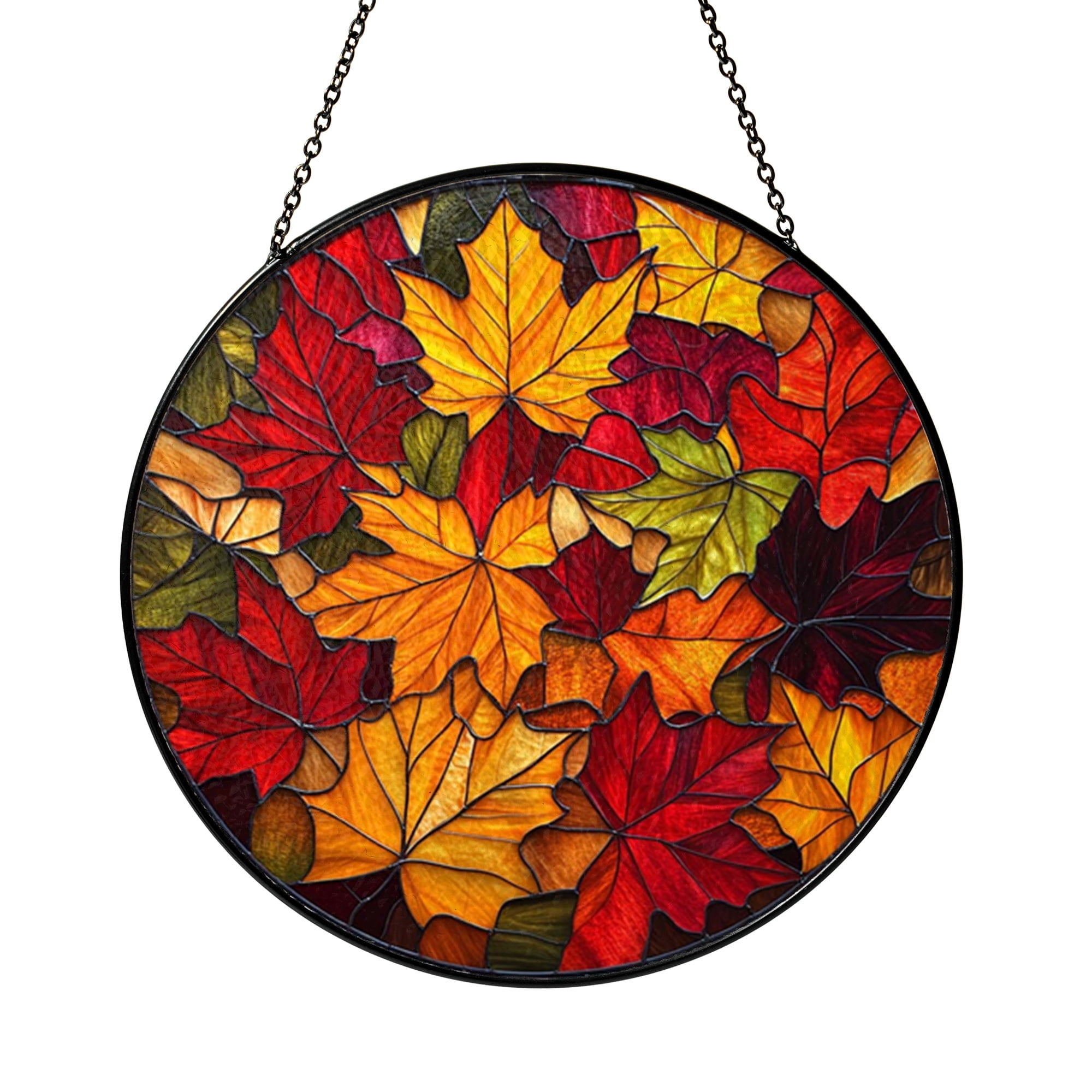 Autumn Maple Leaves Stained Glass Suncatcher Window Hanging, Colorful ...