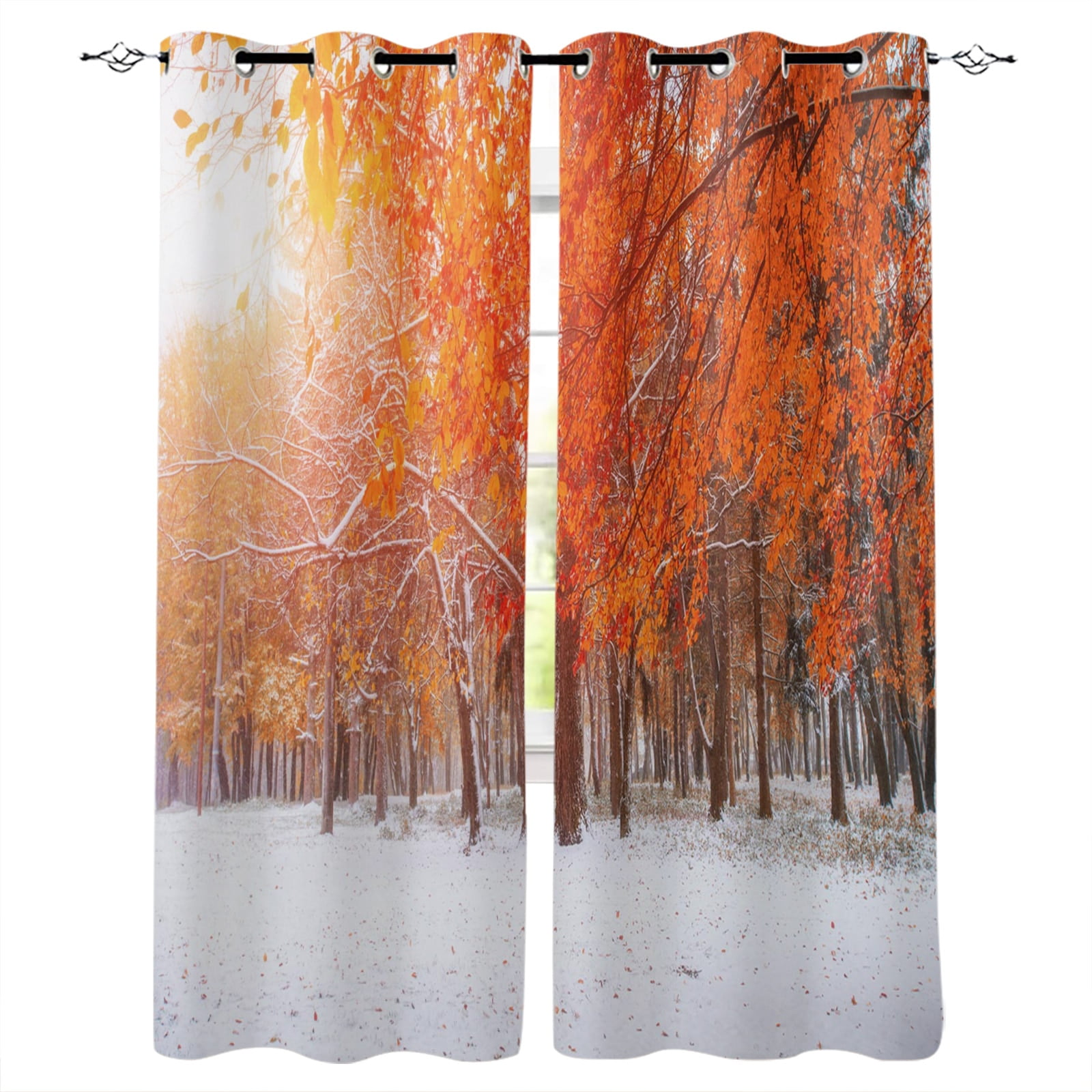 Autumn Maple Leaves Sun Golden Forest Window Curtains Scenic Curtains ...