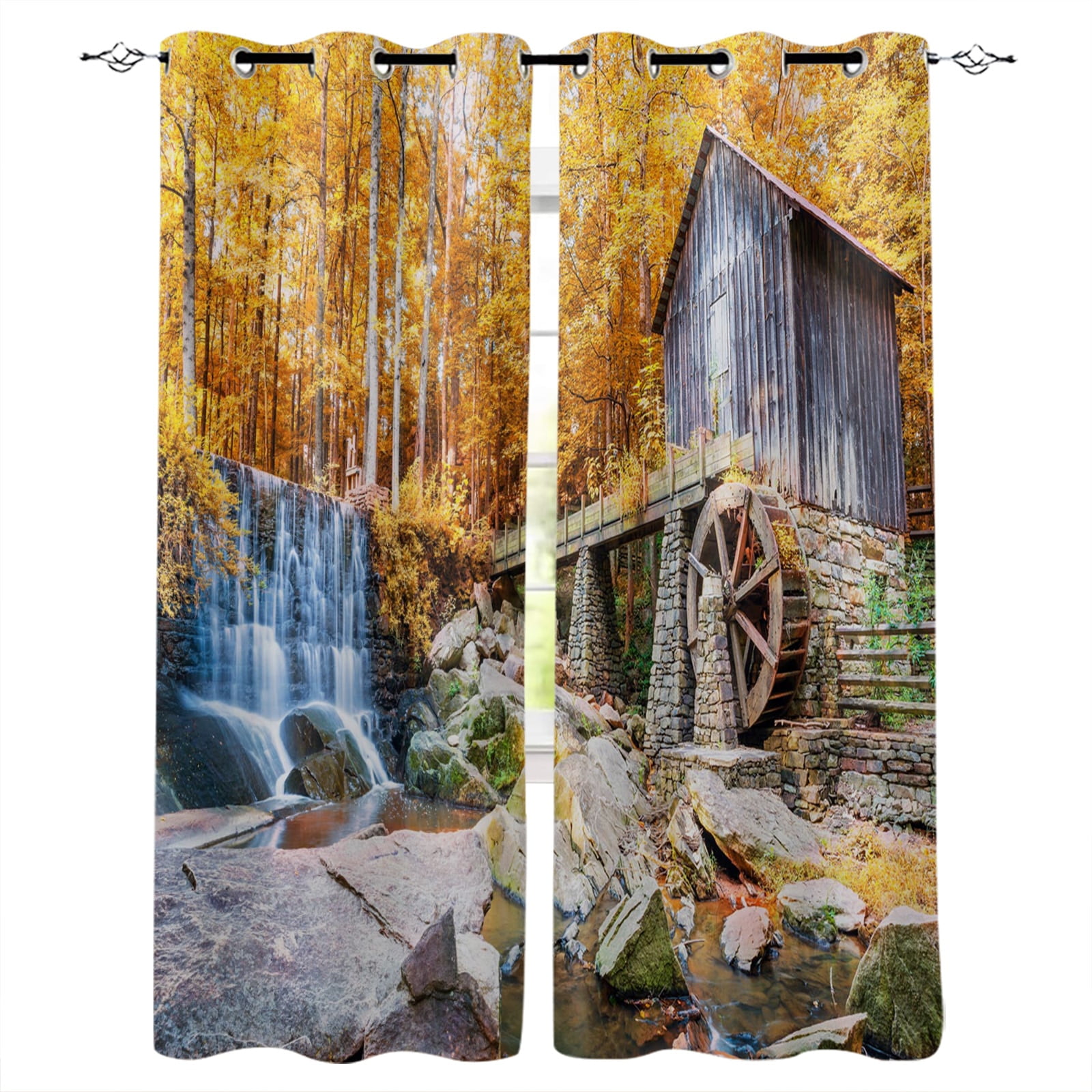 Autumn Maple Leaves Sun Golden Forest Window Curtains Scenic Curtains ...