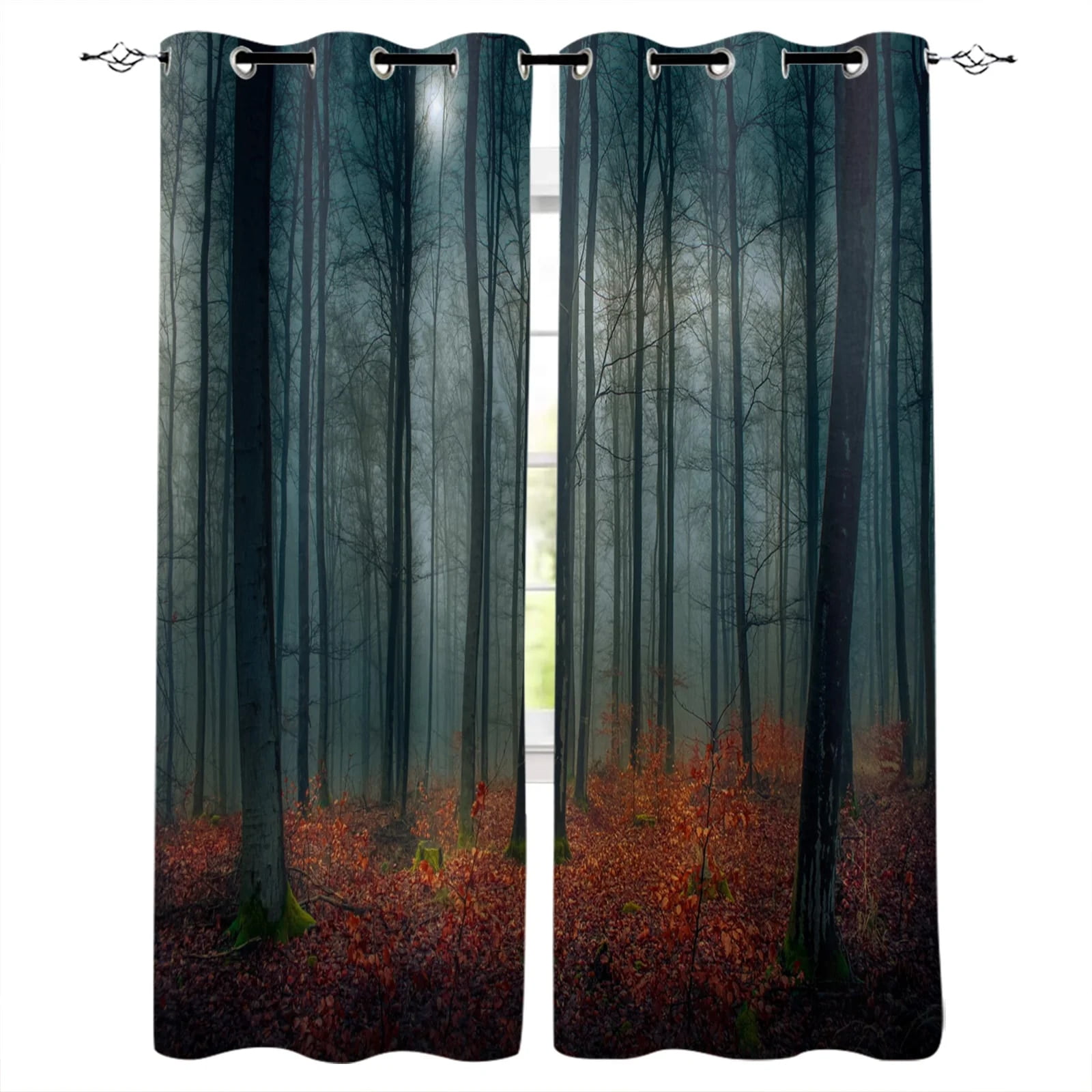 Autumn Maple Leaves Sun Golden Forest Window Curtains Scenic Curtains ...