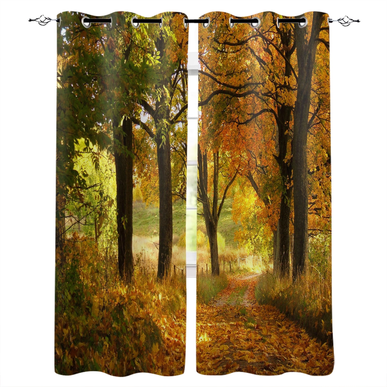 Autumn Maple Leaves Sun Golden Forest Window Curtains Scenic Curtains ...