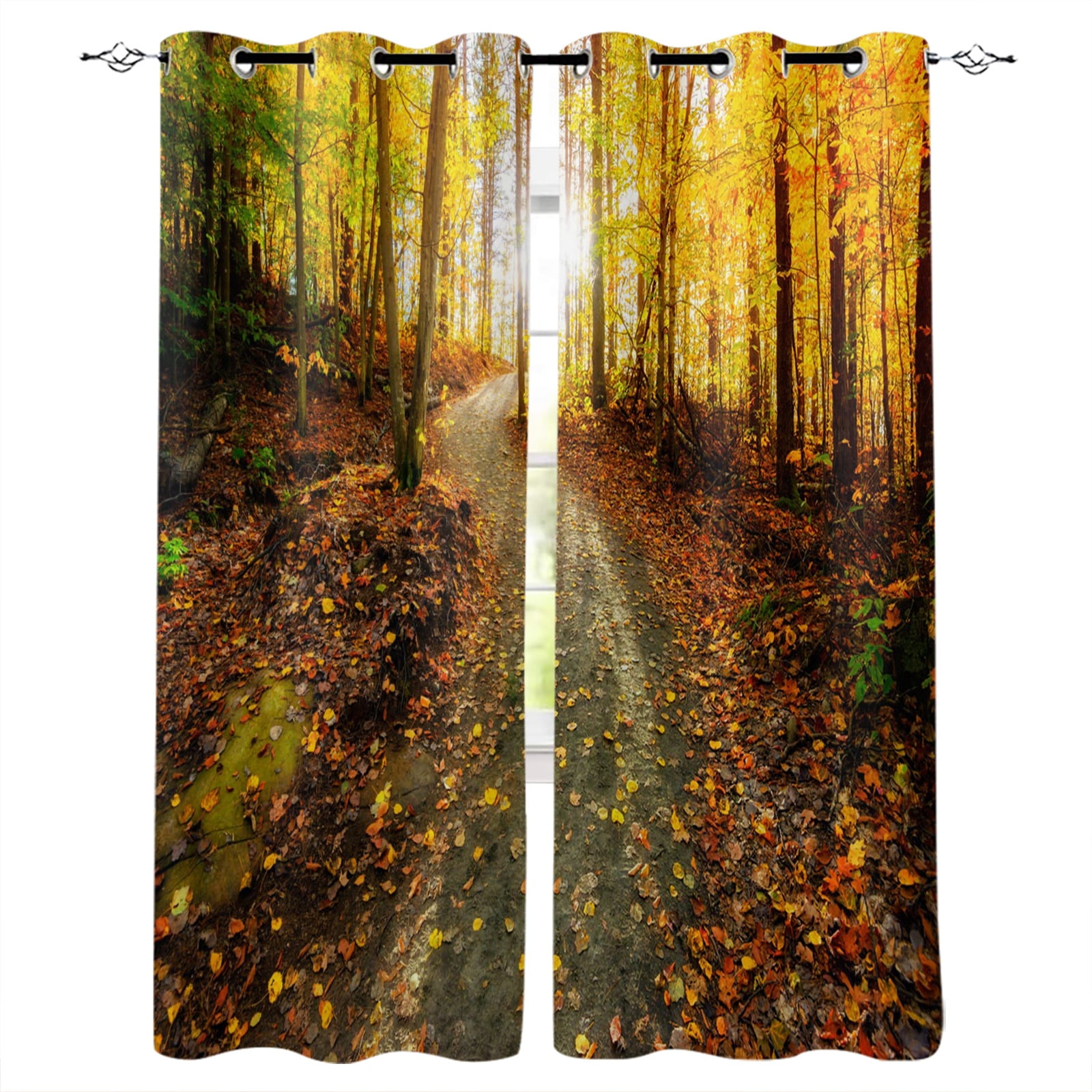Autumn Maple Leaves Sun Golden Forest Window Curtains Scenic Curtains for Living Room rative ...