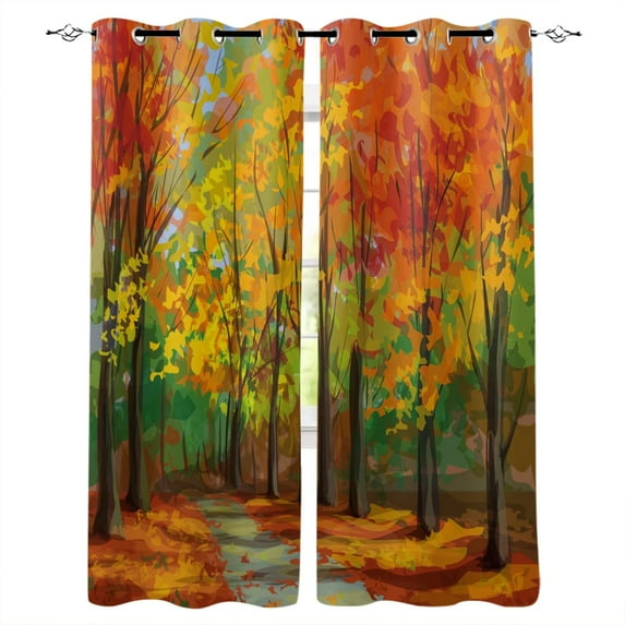 Autumn Maple Leaves Sun Golden Forest Window Curtains Scenic Curtains ...