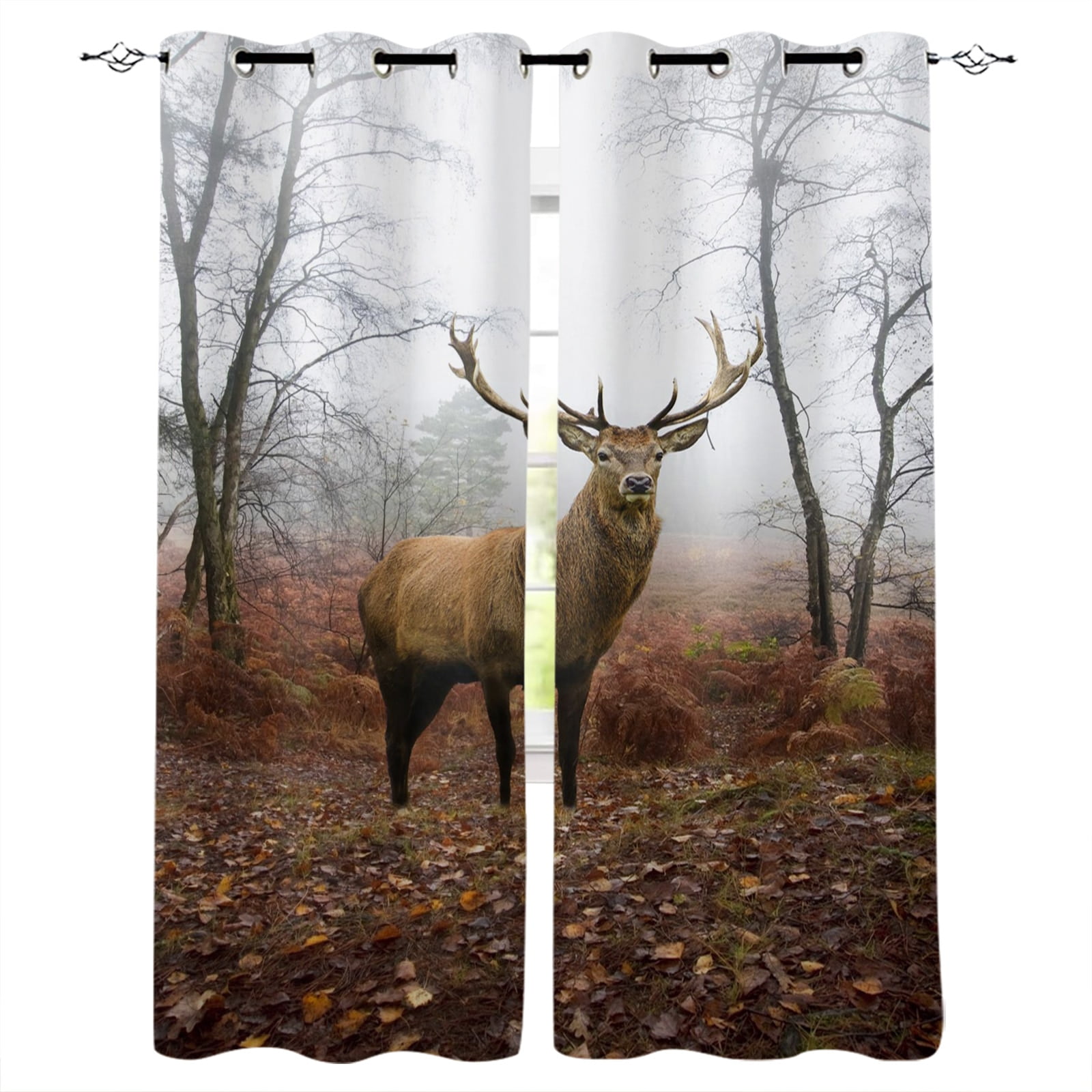 Autumn Maple Leaves Sun Golden Forest Window Curtains Scenic Curtains ...