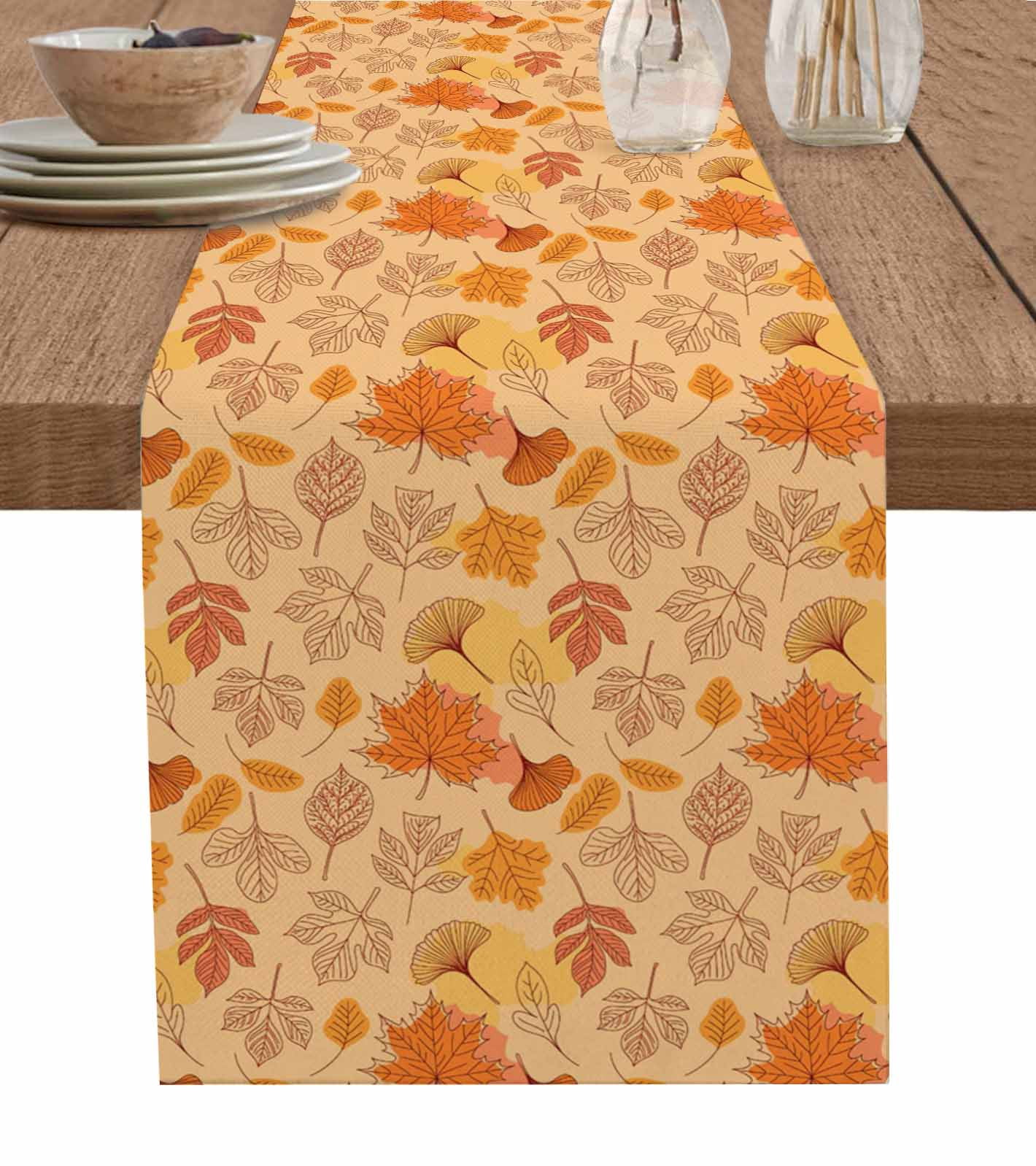 Autumn Maple Leaves Table Runner 72 Inches, Vintage Orange Falling Leaf ...