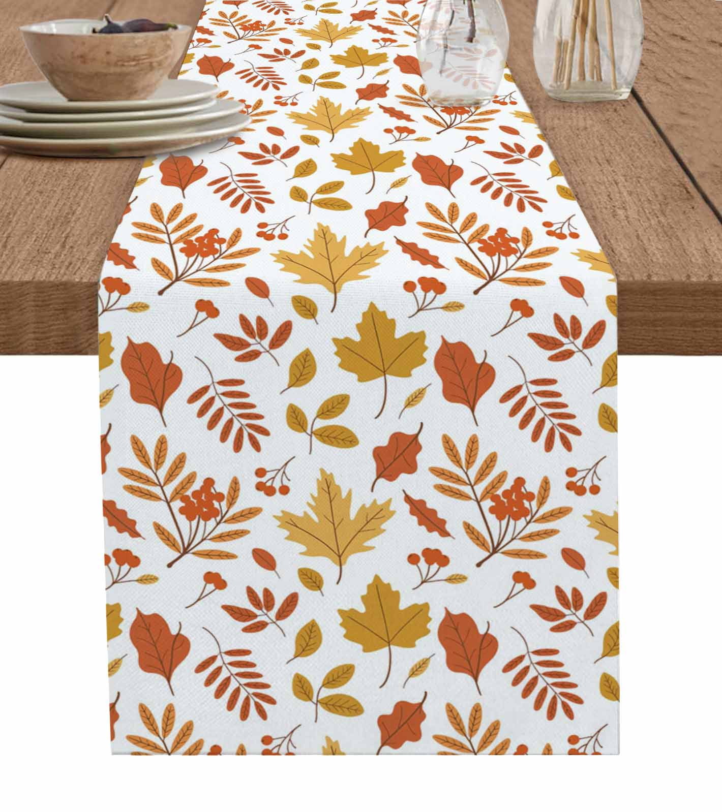 Autumn Maple Leaves Table Runner 90 Inches, Farmhouse Falling Leaf ...