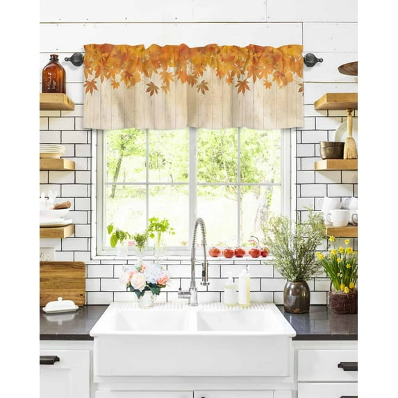 Autumn Maple Leaves Thanksgiving Window Valances for Kitchen,Rod Pocket ...