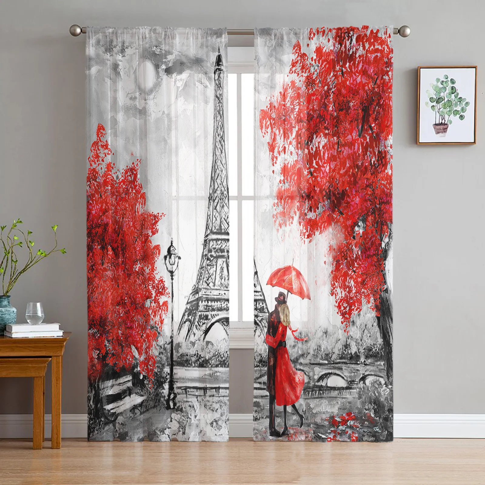 Autumn Maple Leaves Trees Texture Tulle Window Curtains Living Room ...